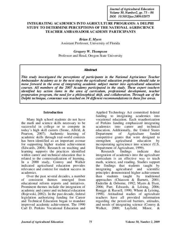 (PDF) Integrating Academics into Agriculture Programs: A Delphi Study ...