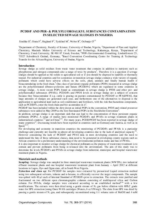 (PDF) PCDD/F AND PER-& POLYFLUOROALKYL SUBSTANCES CONTAMINATION IN ...