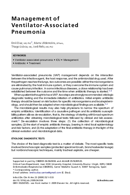 (PDF) Management of Ventilator-Associated Pneumonia