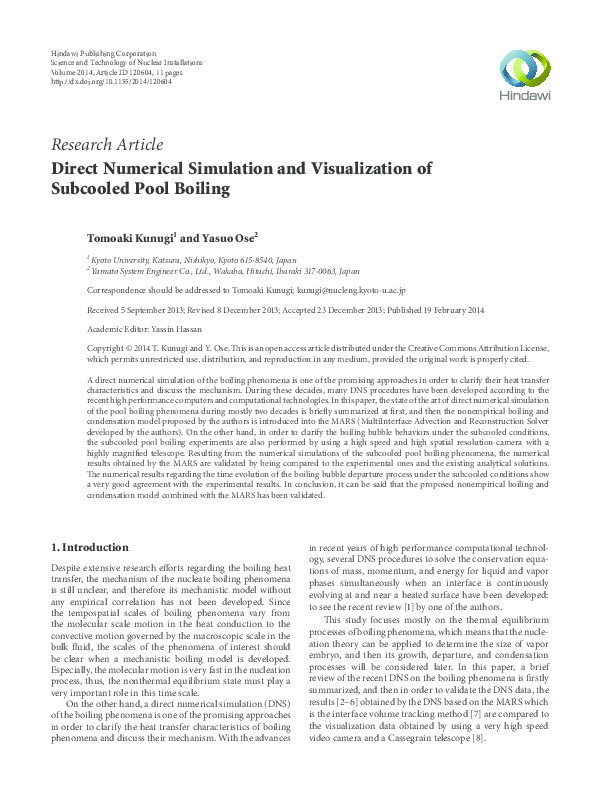 (PDF) Direct Numerical Simulation and Visualization of Subcooled Pool Boiling