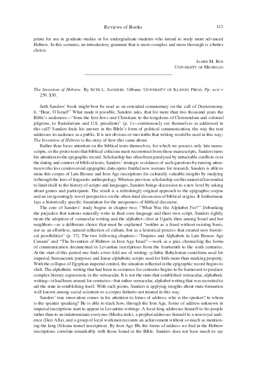 (PDF) Review of Seth L. Sanders' "The Invention of Hebrew"