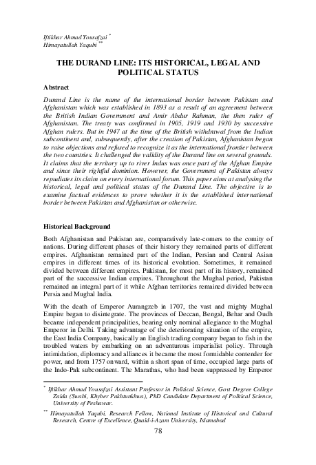 (PDF) THE DURAND LINE: ITS HISTORICAL, LEGAL AND POLITICAL STATUS ...