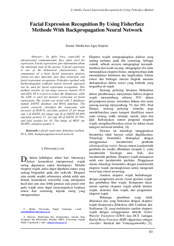 (PDF) Facial Expression Recognition By Using Fisherface Methode With ...