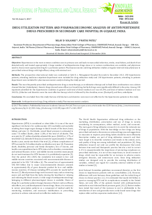 (PDF) DRUG UTILIZATION PATTERN AND PHARMACOECONOMIC ANALYSIS OF ...
