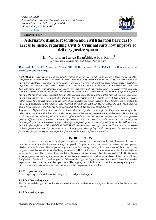 (PDF) Alternative dispute resolution and civil litigation barriers to access to justice ...
