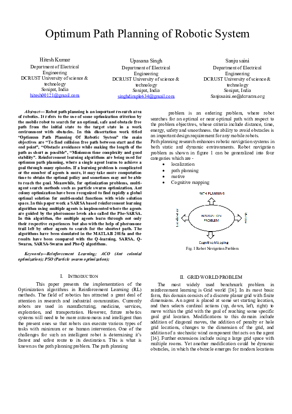 (PDF) Optimum Path Planning of Robotic System