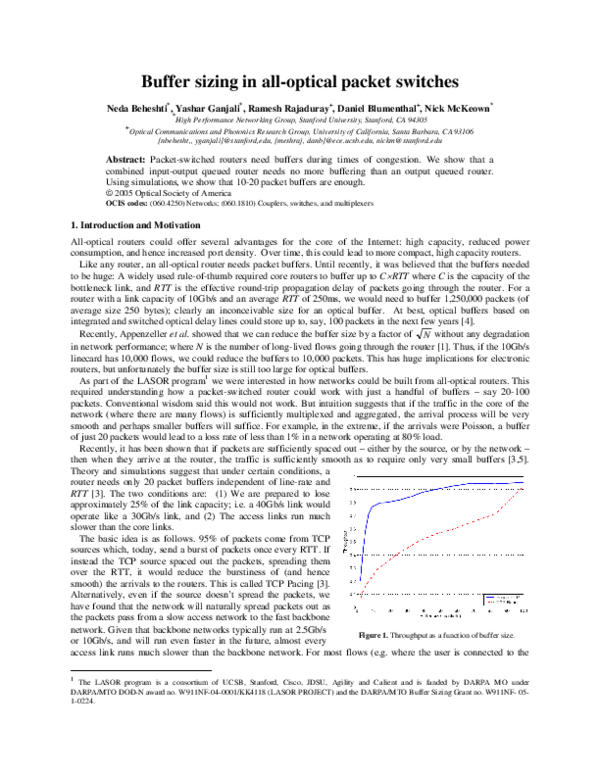 (PDF) Buffer sizing in all-optical packet switches
