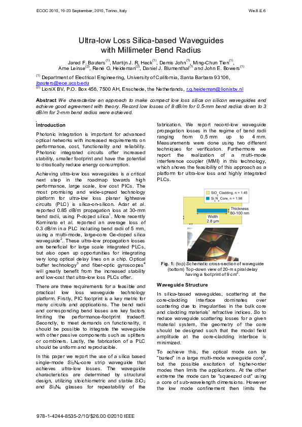 (PDF) Ultra-low loss silica-based waveguides with millimeter bend radius