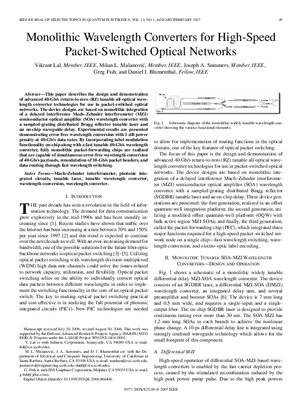(PDF) Monolithic Wavelength Converters for High-Speed Packet-Switched ...