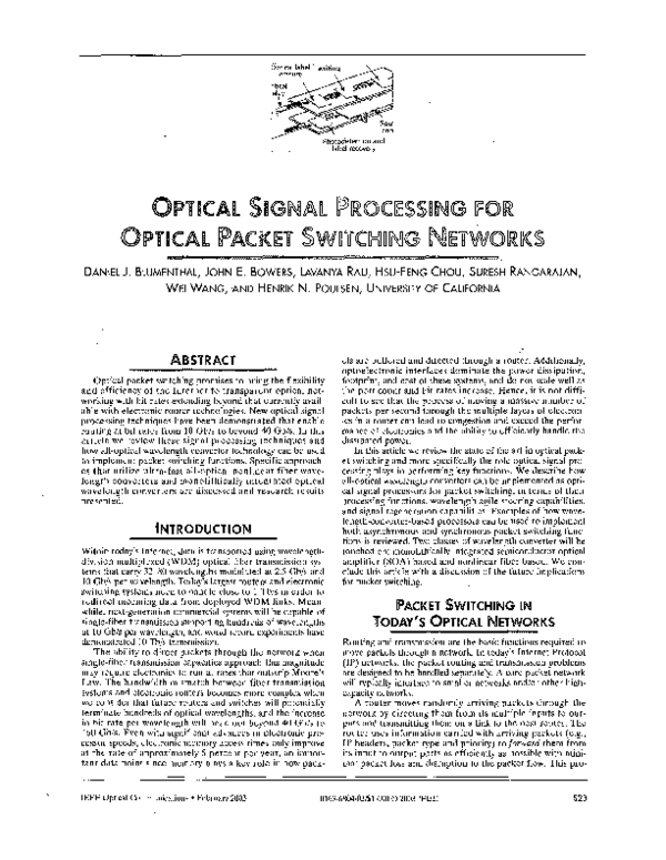 Pdf Optical Signal Processing For Optical Packet Switching Networks