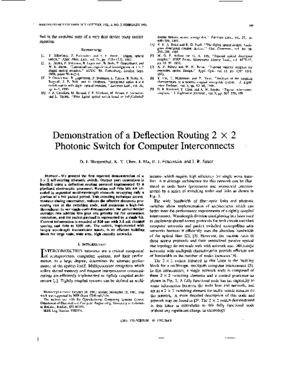 Pdf Demonstration Of A Deflection Routing 2 2 Photonic Switch For