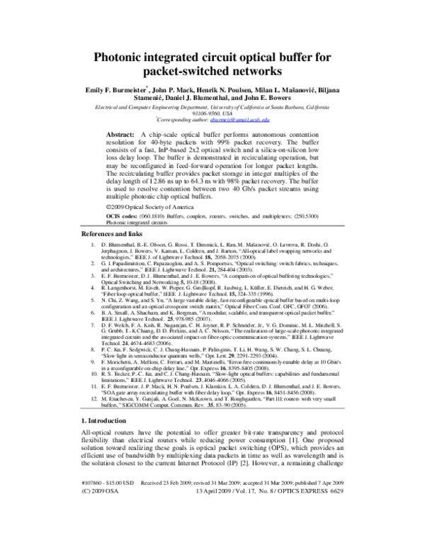 (PDF) Photonic integrated circuit optical buffer for packet-switched networks