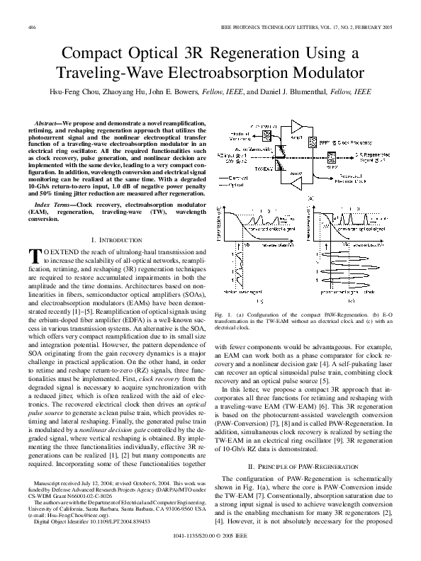 (PDF) Compact optical 3R regeneration using a traveling-wave electroabsorption modulator
