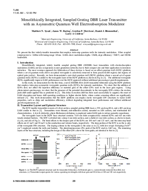 (PDF) Monolithically Integrated, Sampled Grating DBR Laser Transmitter ...