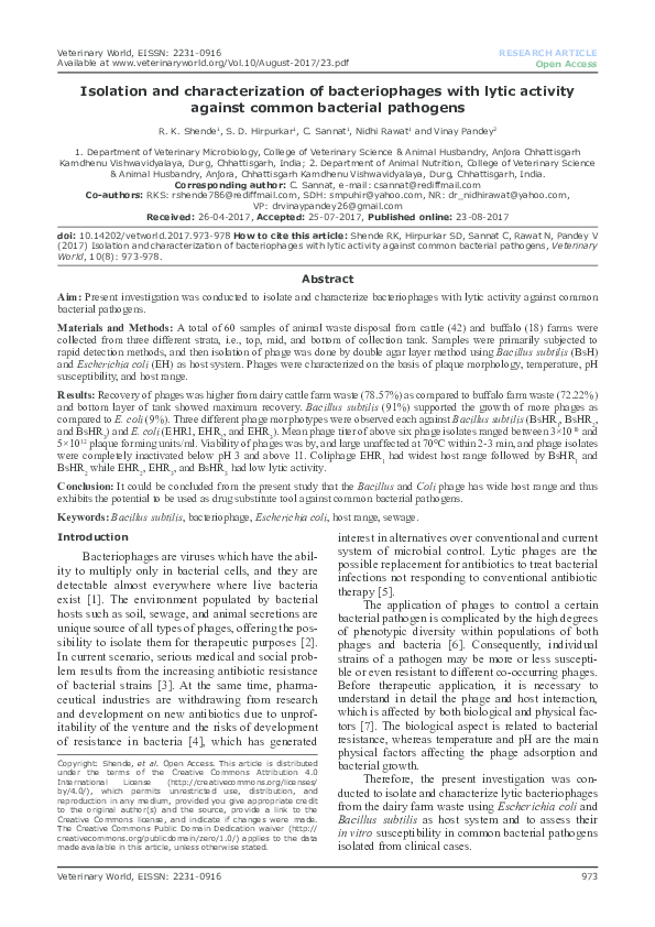 Pdf Isolation And Characterization Of Bacteriophages With Lytic
