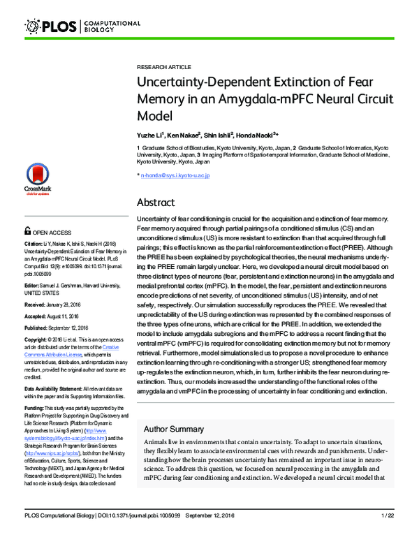 (PDF) Uncertainty-Dependent Extinction of Fear Memory in an Amygdala ...