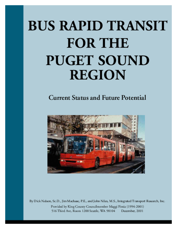 (PDF) Bus Rapid Transit for the Puget Sound Region | John Niles and Dick Nelson - Academia.edu