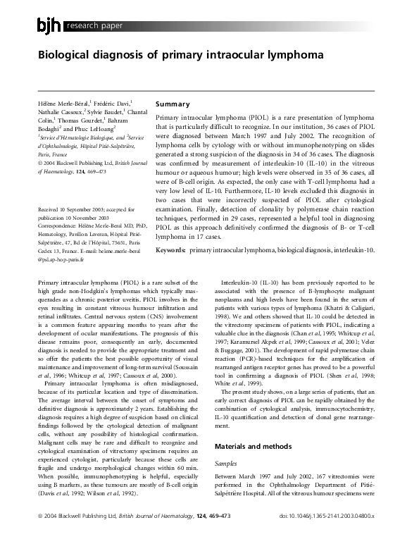 (PDF) Diagnosis of Intraocular Lymphoma by Flow Cytometry | Phillip ...