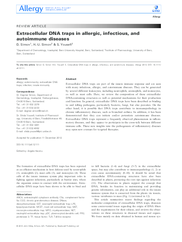 (PDF) Extracellular DNA traps in allergic, infectious, and autoimmune ...