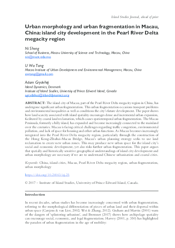 (PDF) Urban morphology and urban fragmentation in Macau, China: island ...