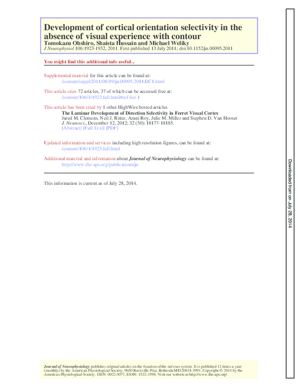 (PDF) Development of cortical orientation selectivity in the absence of visual experience with ...