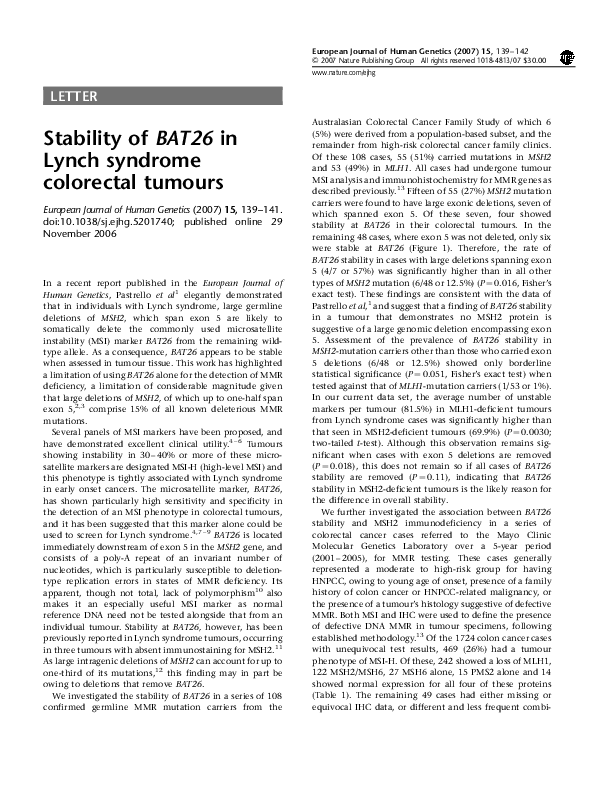 (PDF) Stability of BAT26 in Lynch syndrome colorectal tumours