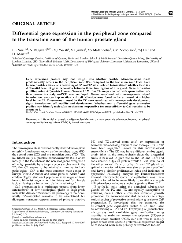 (PDF) Differential gene expression in the peripheral zone compared to ...