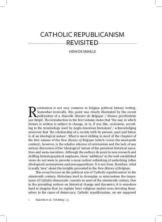 (PDF) "Catholic Republicanism Revisited", in: Jan De Maeyer & Vincent ...