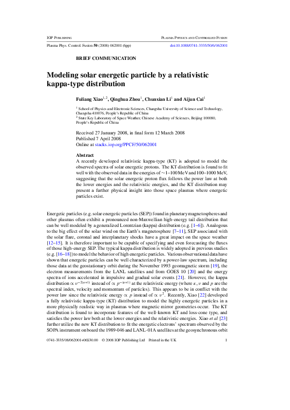 (PDF) Modeling solar energetic particle by a relativistic kappa-type ...