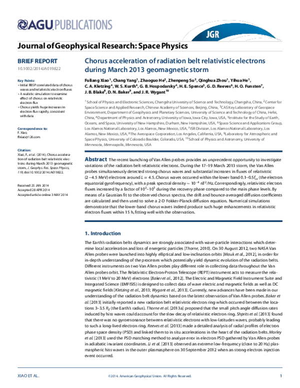 (PDF) Chorus acceleration of radiation belt relativistic electrons ...