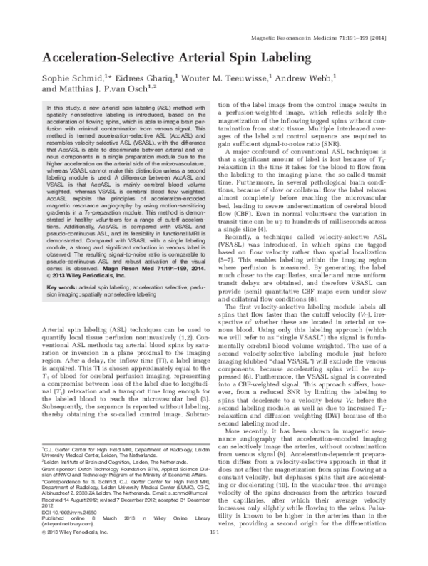 (PDF) Acceleration-selective arterial spin labeling