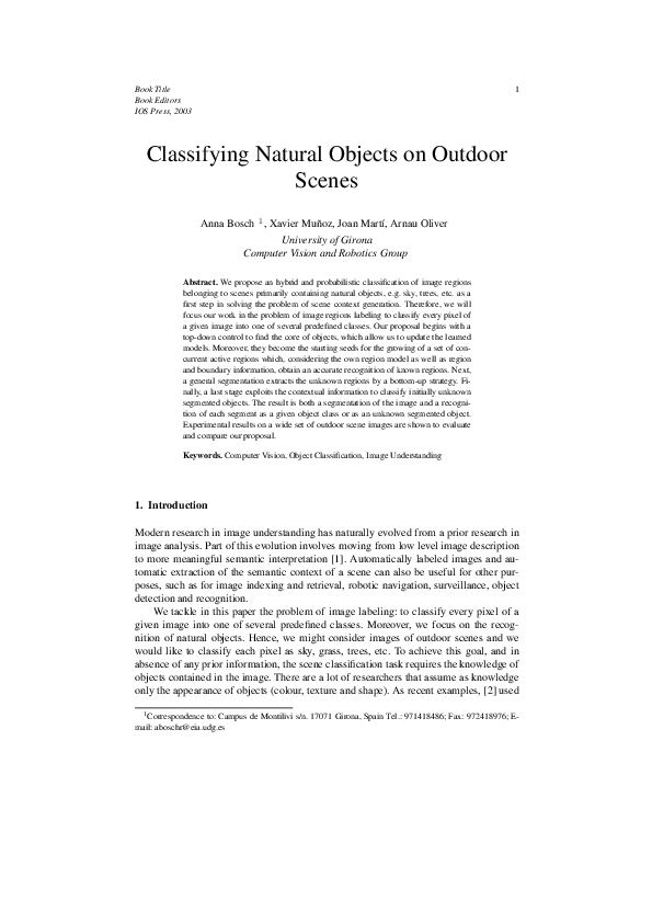 (PDF) Classifying Natural Objects on Outdoor Scenes