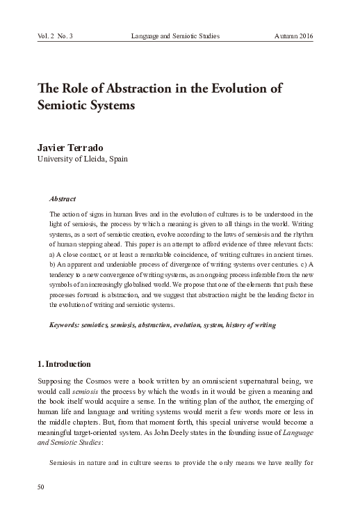 (PDF) The Role of Abstraction in the Evolution of Semiotic Systems