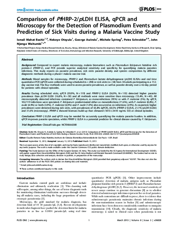 (PDF) Comparison of PfHRP-2/pLDH ELISA, qPCR and Microscopy for the ...
