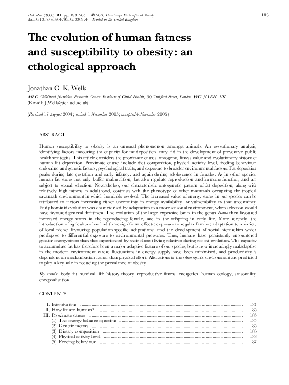 (PDF) The evolution of human fatness and susceptibility to obesity: an ...