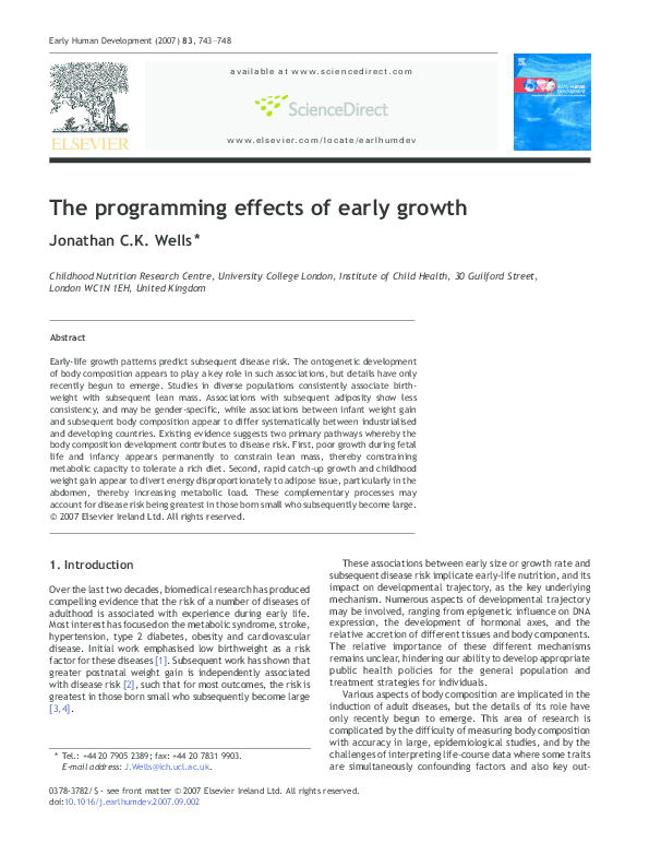 (PDF) The programming effects of early growth