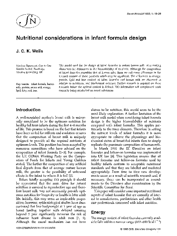(PDF) Nutritional considerations in infant formula design