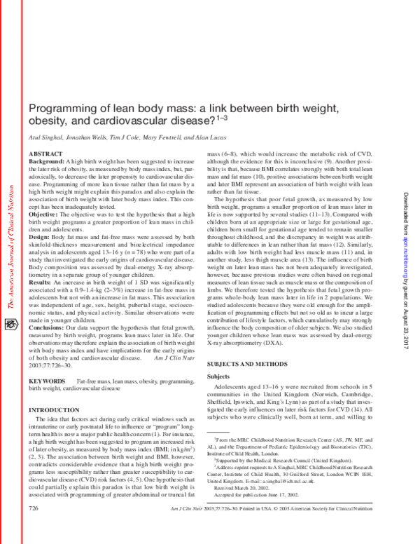(PDF) Programming of lean body mass: a link between birth weight ...
