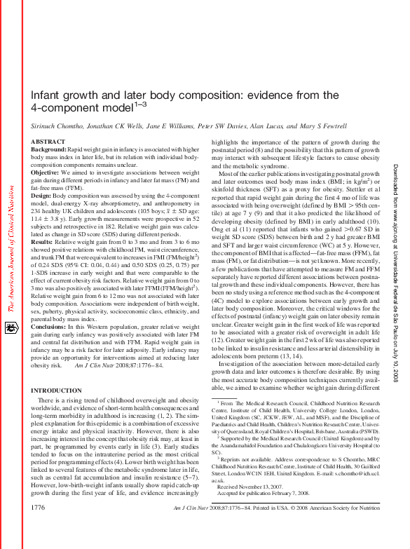 (PDF) Infant growth and later body composition: evidence from the 4 ...