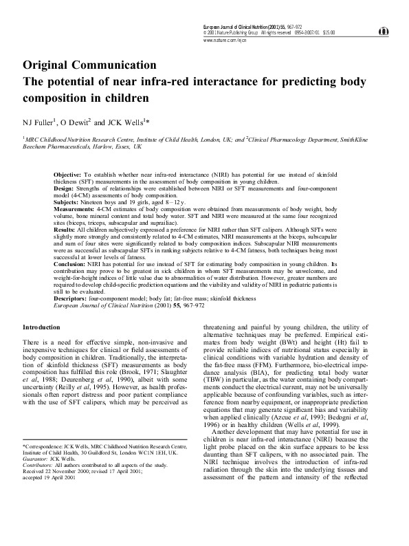 (PDF) The potential of near infra-red interactance for predicting body ...