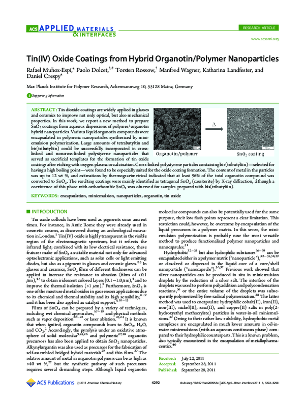(PDF) Tin(IV) Oxide Coatings from Hybrid Organotin/Polymer Nanoparticles