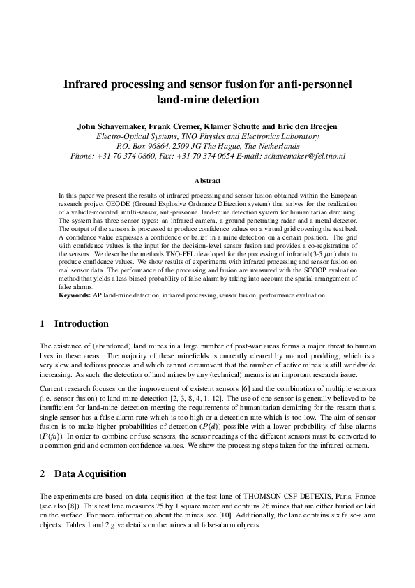Pdf Infrared Processing And Sensor Fusion For Anti Personnel Land Mine Detection