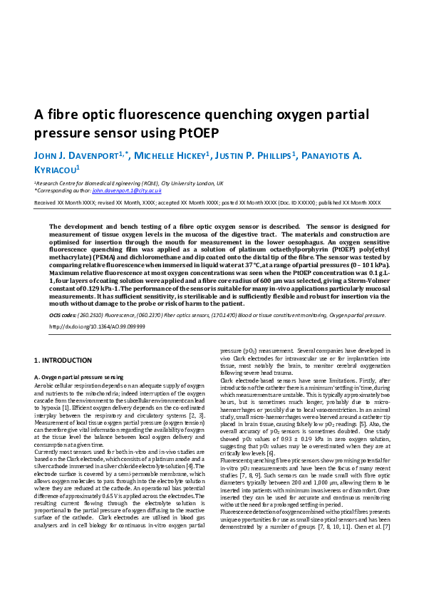 (PDF) A fibre optic fluorescence quenching oxygen partial pressure ...