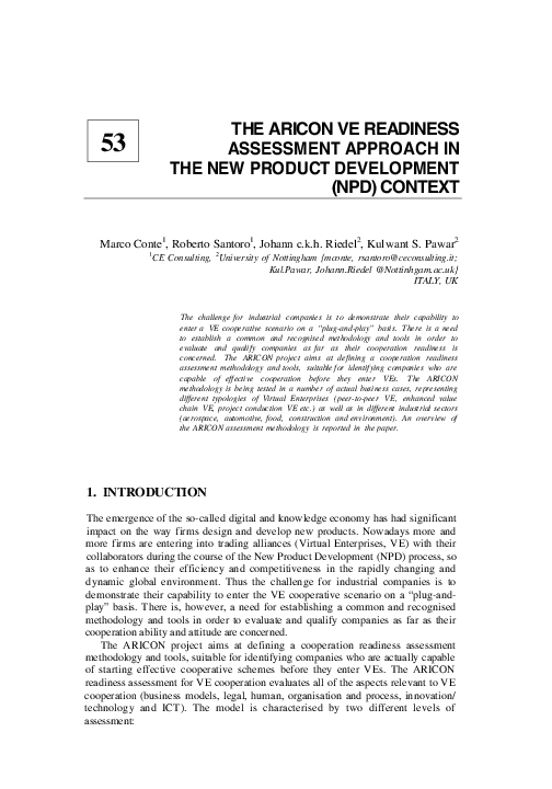 (PDF) The Aricon VE Readiness Assessment Approach in the New Product ...