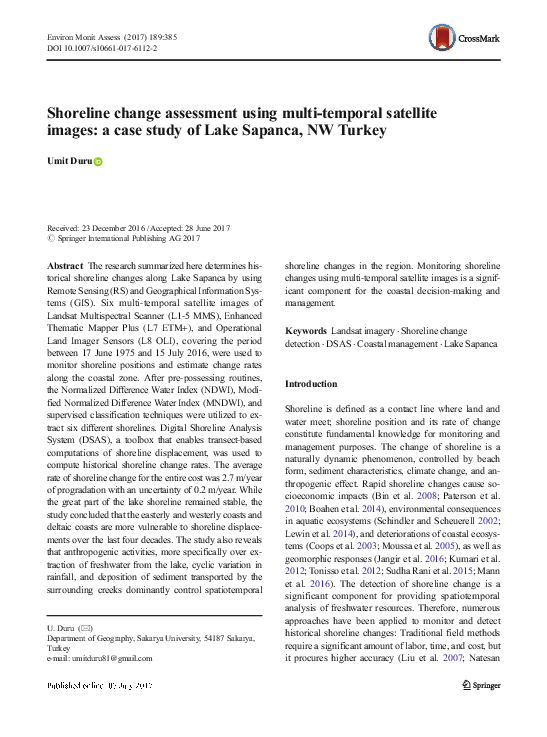 (PDF) Shoreline change assessment using multi-temporal satellite images: a case study of Lake ...