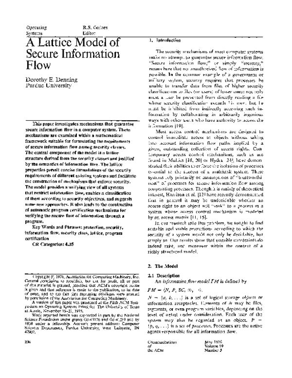 Pdf A Lattice Model Of Secure Information Flow