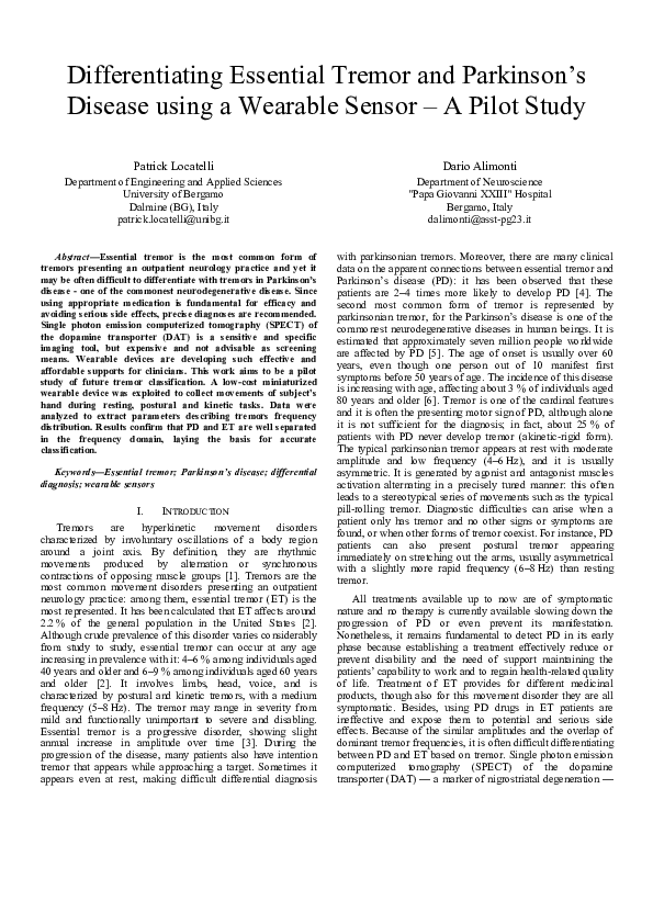 (PDF) Differentiating Essential Tremor and Parkinson's Disease using a ...