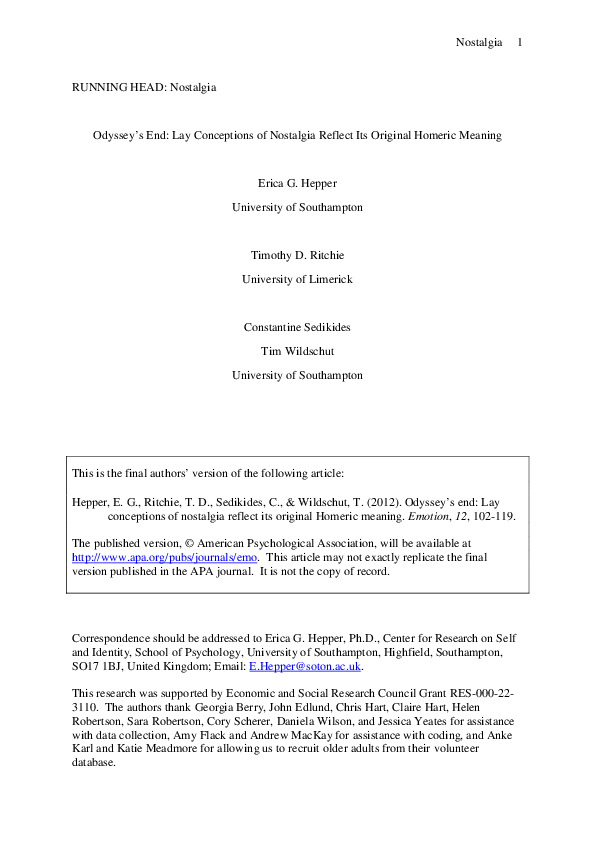 (PDF) State Functions of Nostalgia Scale