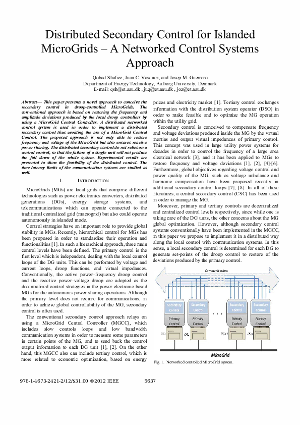 (PDF) Distributed Secondary Control for Islanded Microgrids—A Novel Approach