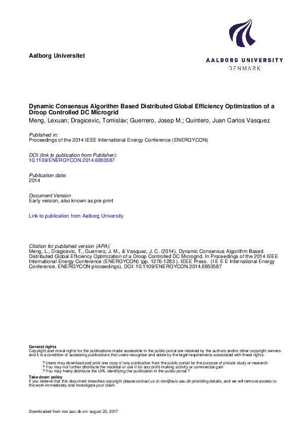 Pdf Dynamic Consensus Algorithm Based Distributed Global Efficiency Optimization Of A Droop